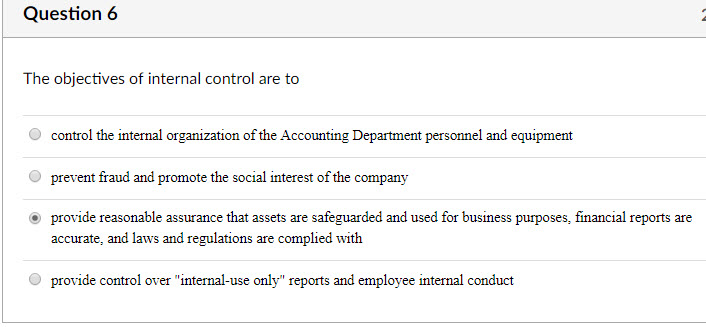 Solved Question 6 The objectives of internal control are to | Chegg.com