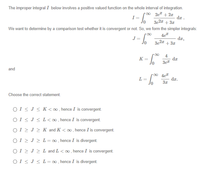 Solved The improper integral I below involves a positive | Chegg.com