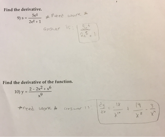 Solved Find the derivative. s = 5e^t/2e^t + 1 Find the | Chegg.com