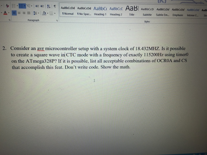 Solved Consider an avr microcontroller setup with a system | Chegg.com