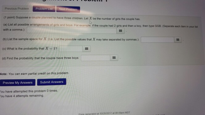Solved Previous Problem (1 point) Suppose a couple planned | Chegg.com