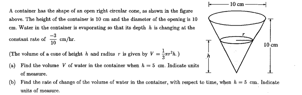 Solved ー-10cm A container has the shape of an open right | Chegg.com