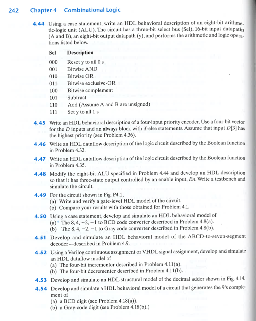 Solved 240 Chapter 4 Combinational Logic 4.19 Construct a | Chegg.com