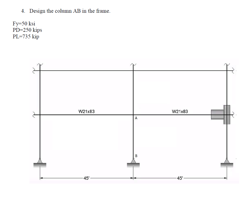 4. Design the column AB in the frame. Fy-50 ksi | Chegg.com