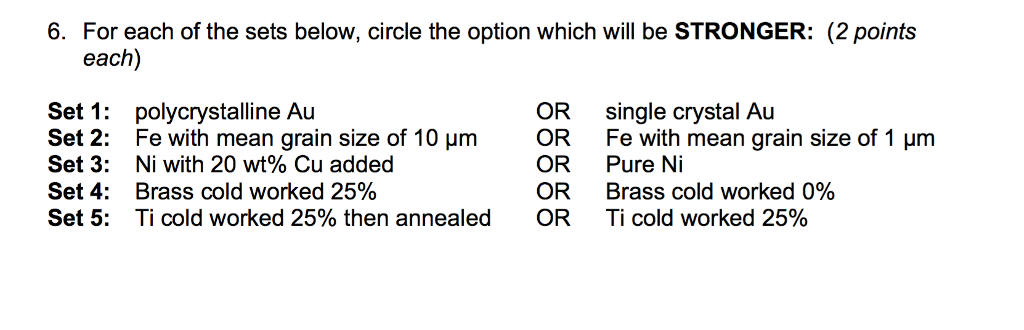 Solved 6. For each of the sets below, circle the option | Chegg.com