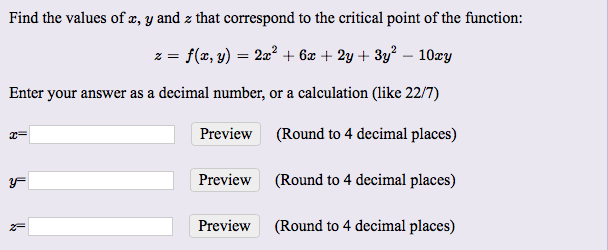 Solved Find the values of x, y and z that correspond to the | Chegg.com