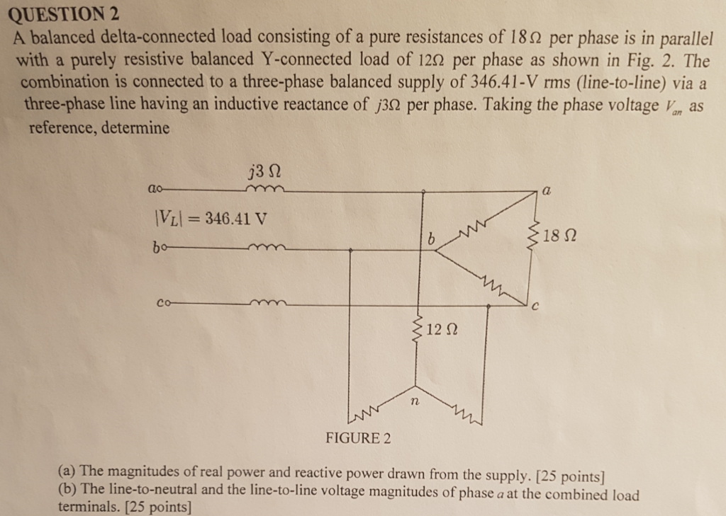 Solved QUESTION 2 A balanced delta-connected load consisting | Chegg.com