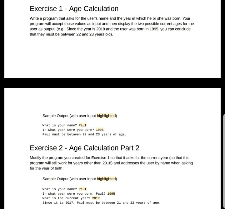 Solved Exercise 1 - Age Calculation Write a program that | Chegg.com Solved Exercise 1 - Age Calculation Write a program that | Chegg.com