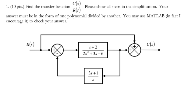 Solved Find the transfer function C(s)/R(s). Please show all | Chegg.com