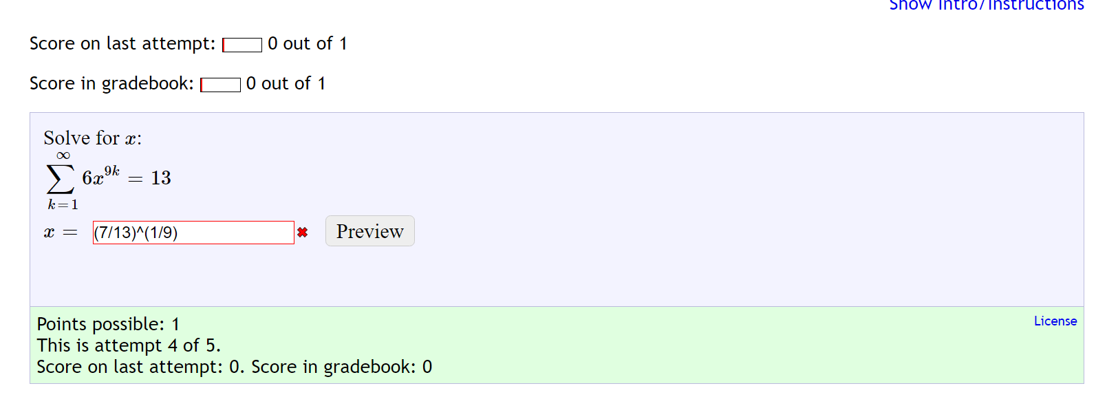 Solved Solve for x: sigma_k=1^infinity 6x^9k = 13 x = | Chegg.com