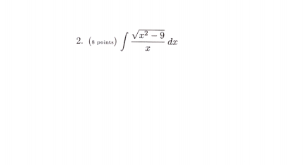 Solved Integral squareroot x^2 - 9/x dx | Chegg.com