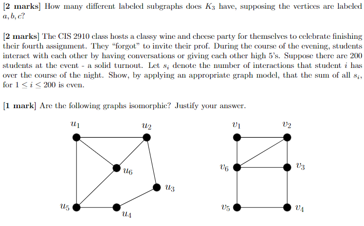 Solved 2 marks] How many different labeled subgraphs does K | Chegg.com