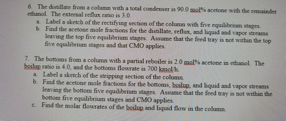 distillate from a column with a total condenser is | Chegg.com