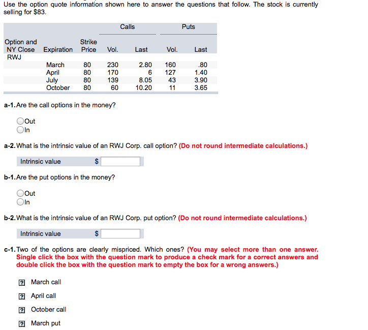 Solved Use the option quote information shown here to answer | Chegg.com