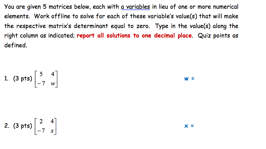 Solved you are given 5 matrices below, each with a variables | Chegg.com