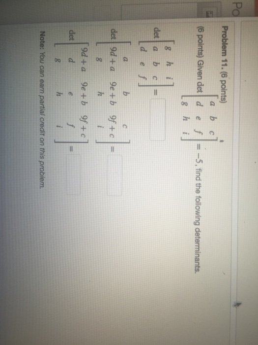 Solved Problem 11. Given det = -5, find the following | Chegg.com