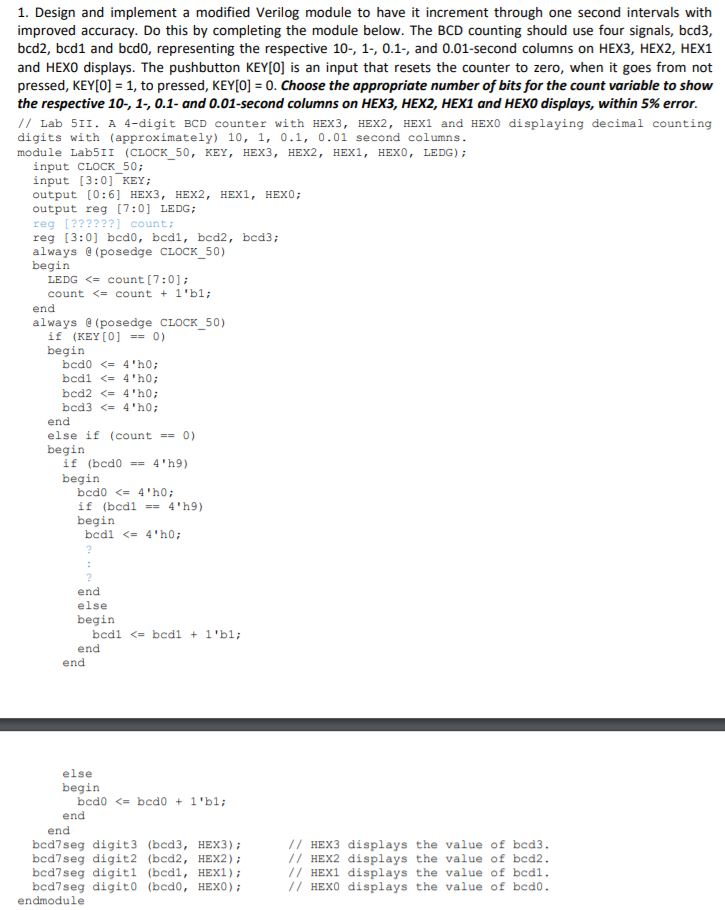 1. Design and implement a modified Verilog module to | Chegg.com