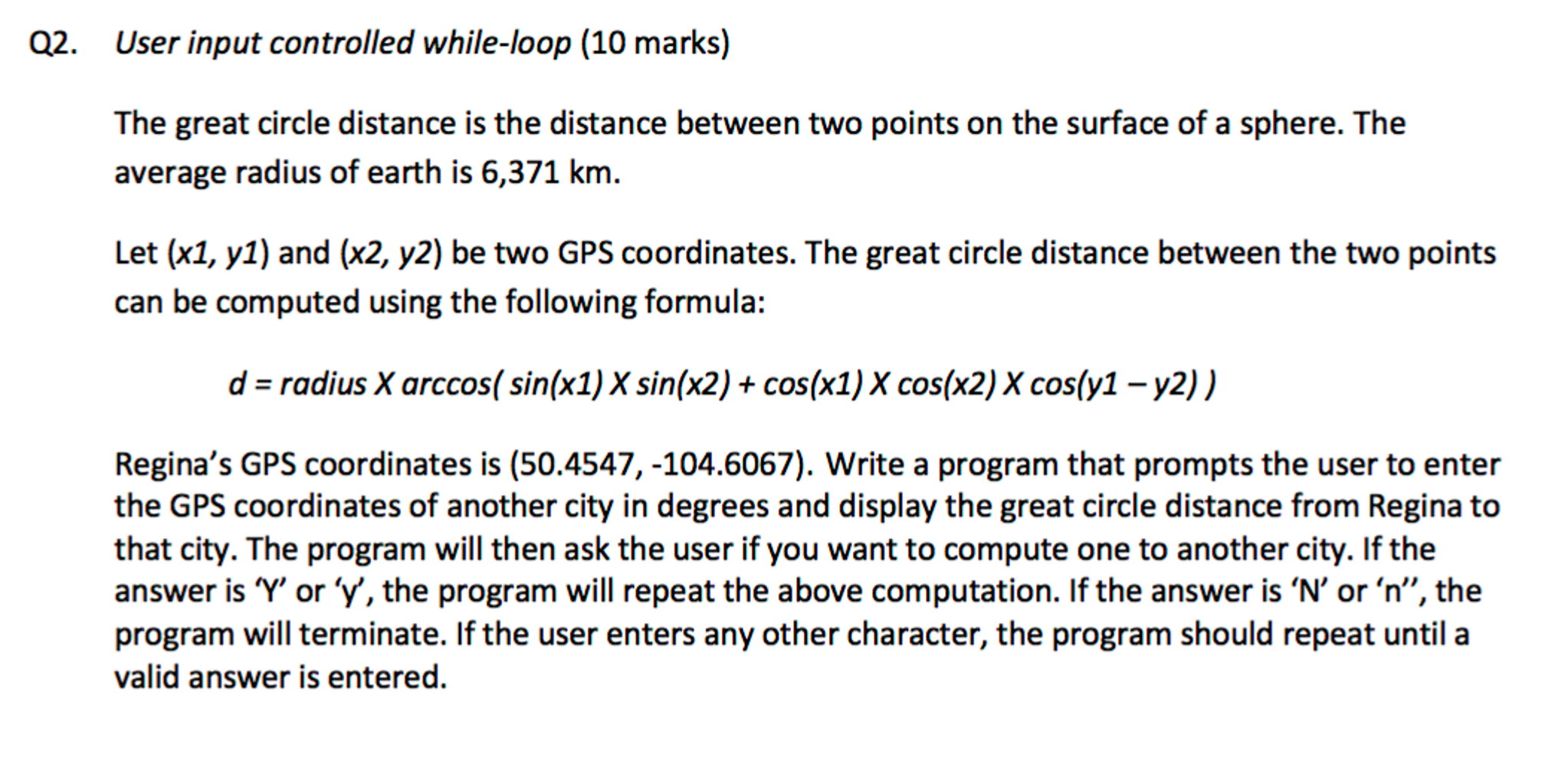 The great circle distance is the distance between two | Chegg.com