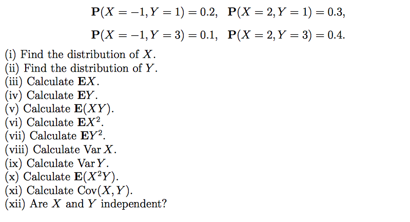 P(X = -1,Y=1) = 0.2, p(x = -i,y = 3) = 0.3, Find the | Chegg.com