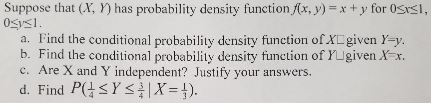 Solved Suppose that (X, Y) has probability density function | Chegg.com