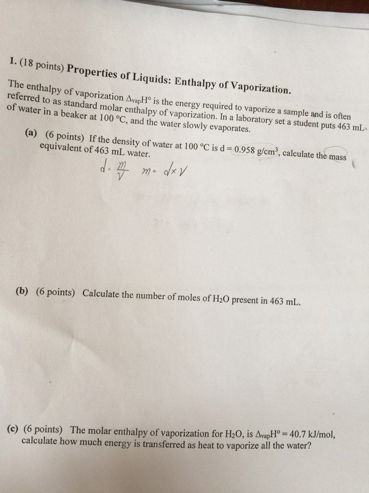 Solved The enthalpy of vaporization Delta_vapHdegree is the | Chegg.com
