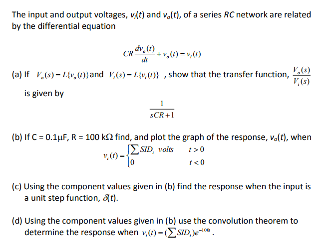 Solved The input and output voltages, vlt) and vo(t), of a | Chegg.com