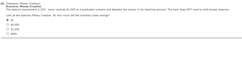 Solved 10. (Scenario: Money Creation) Scenario: Money | Chegg.com