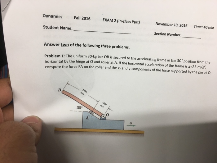 Solved The uniform 30-kg bar OB is secured to the | Chegg.com
