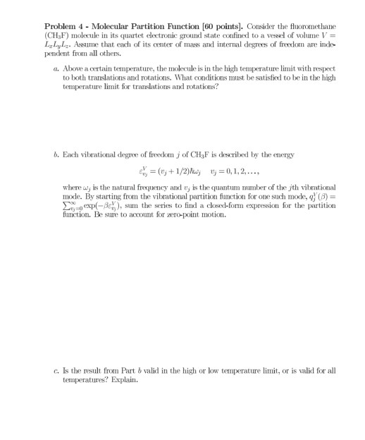 Solved Problem 4 Molecular Partition Function [60 points]. | Chegg.com