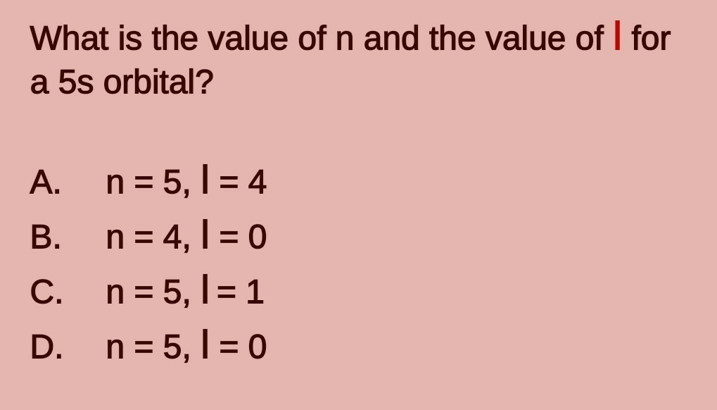 Solved What is the value of n and the value of I for a 5s | Chegg.com