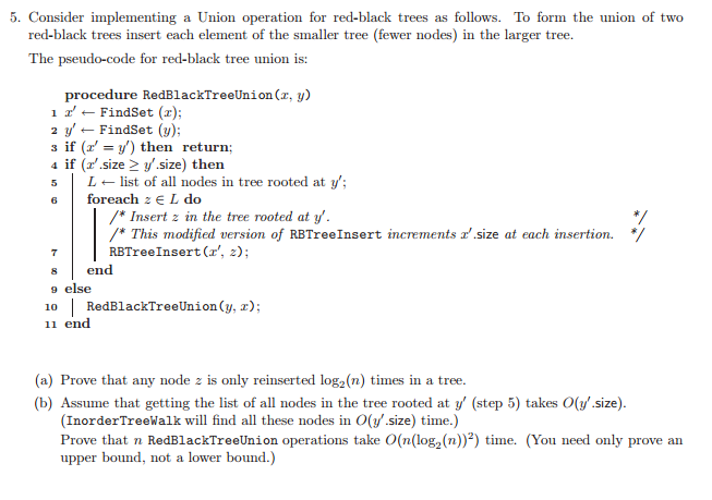Consider implementing a Union operation for red-black | Chegg.com