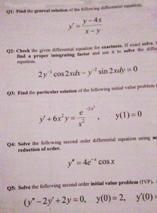 Solved Find the general solution of the following | Chegg.com