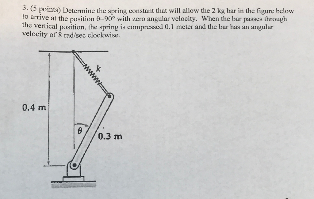 Solved 3. (5 points) Determine the spring constant that will | Chegg.com