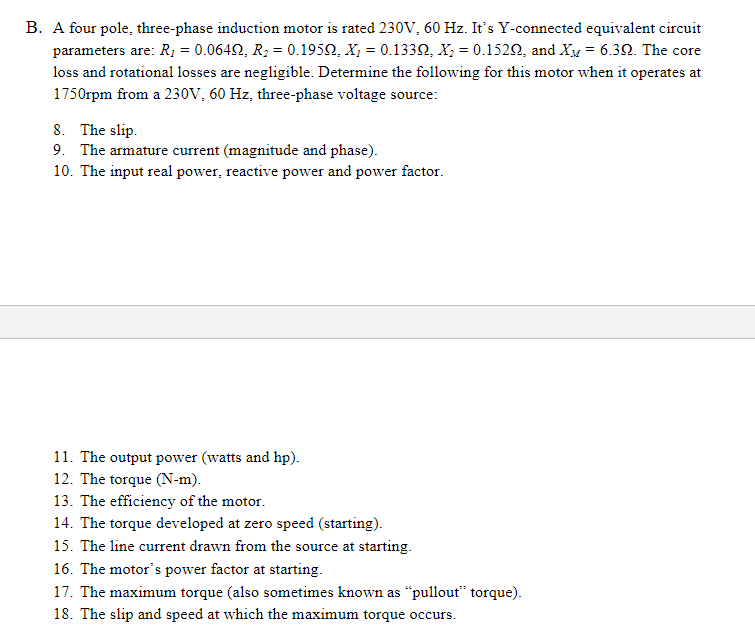 Solved B. A four pole, three-phase induction motor is rated | Chegg.com