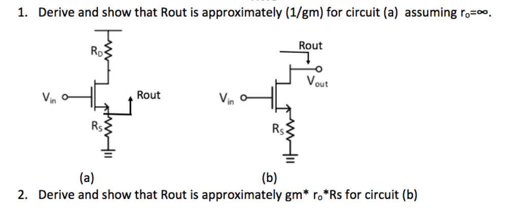 Solved 1. Derive and show that Rout is approximately (1/gm) | Chegg.com