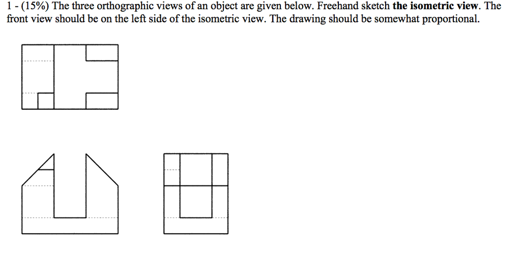 Solved 1-(15%) The three orthographic views of an object are | Chegg.com