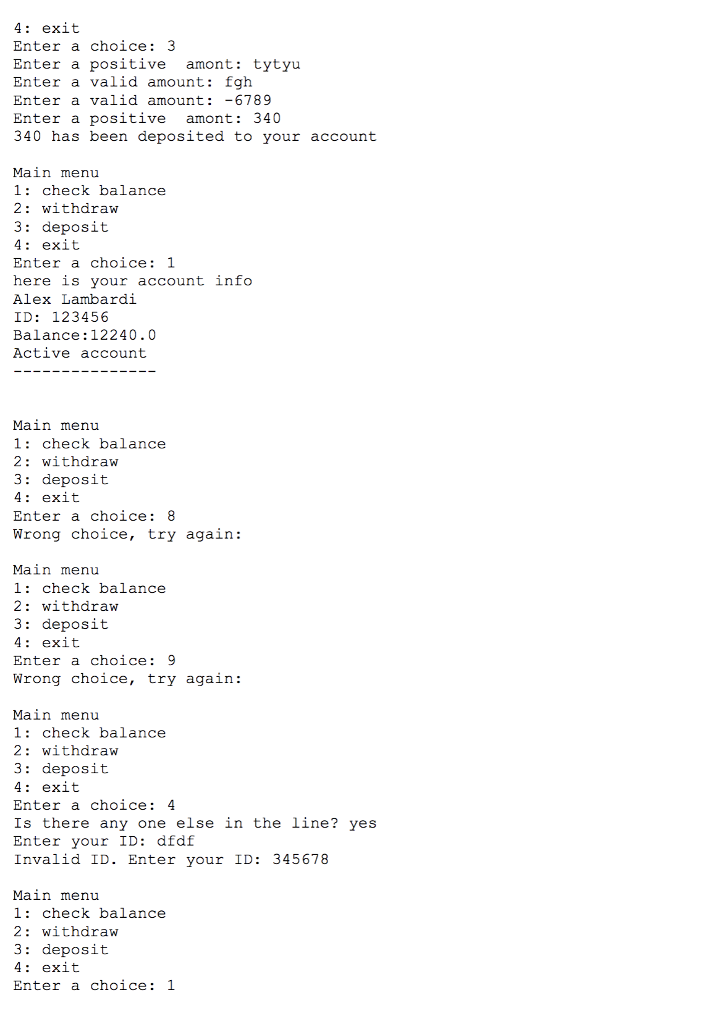 ATM machine: Create a program to simulate an ATM | Chegg.com