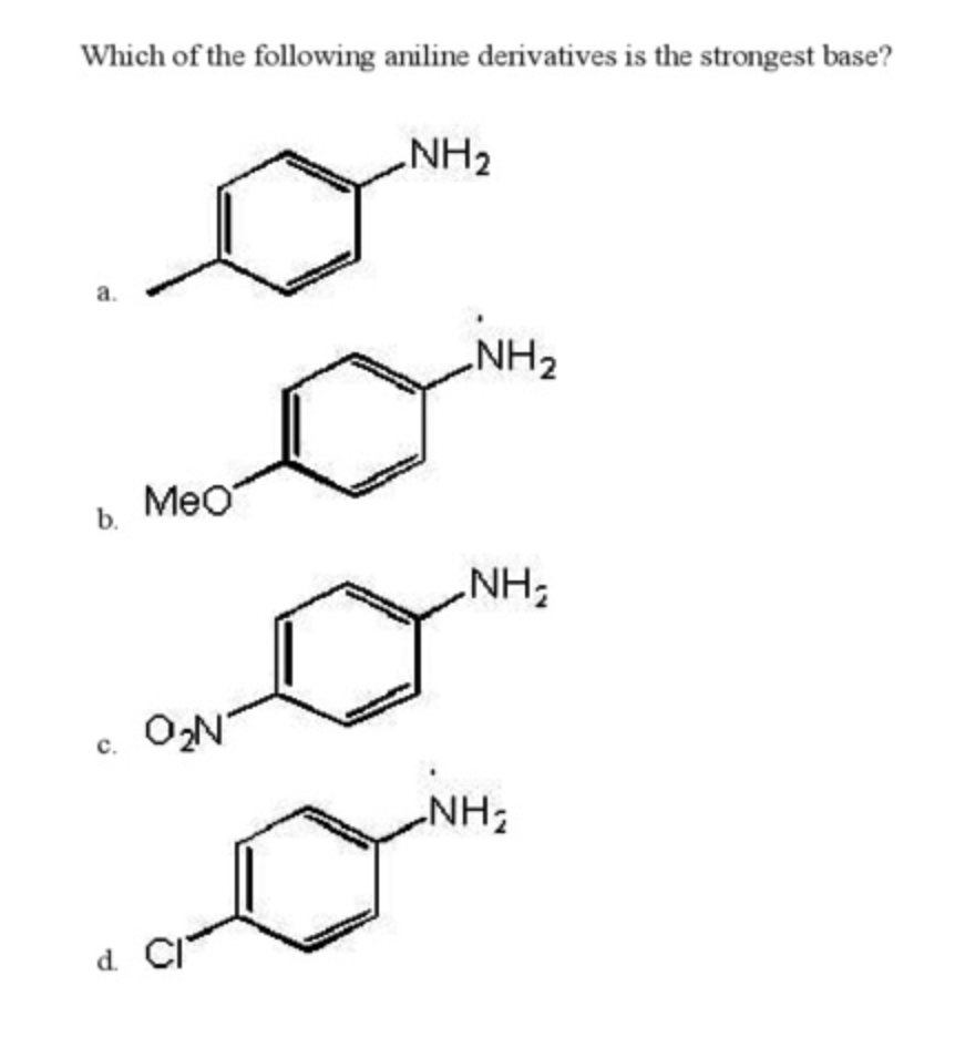 Solved Which of the following aniline derivatives is the | Chegg.com