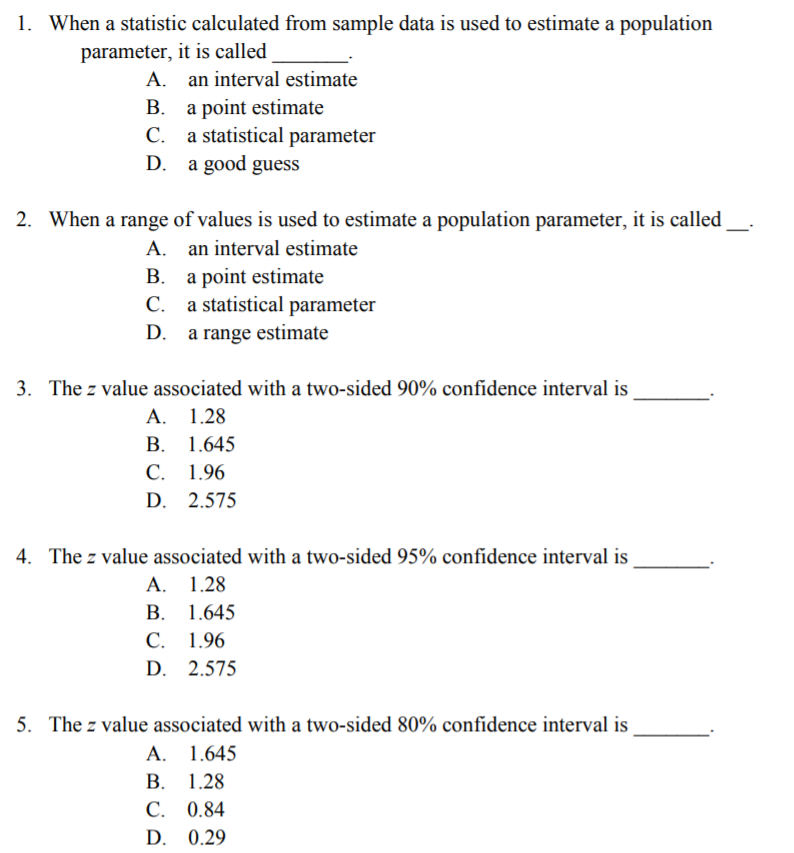Solved 1. When a statistic calculated from sample data is | Chegg.com
