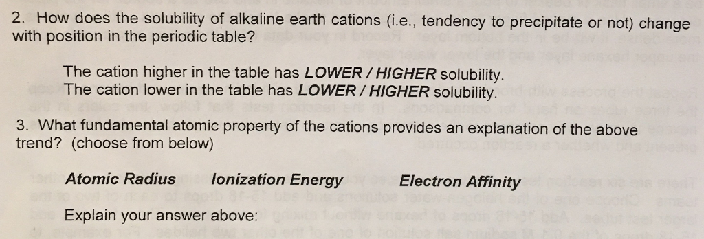 Solved How does the solubility of alkaline earth cations | Chegg.com