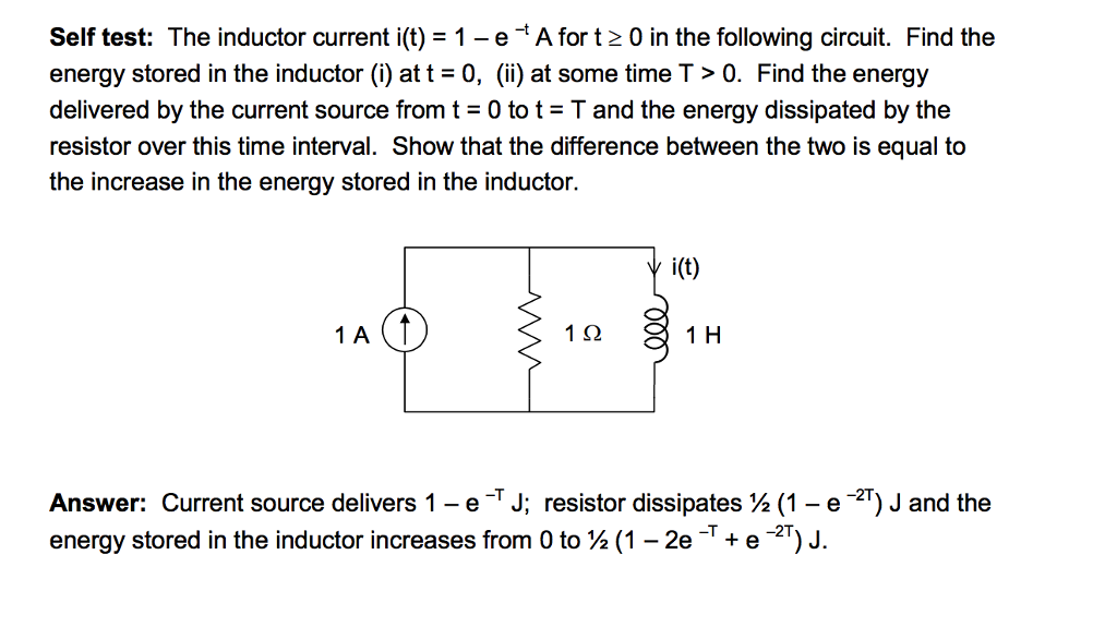 Solved Self test: The inductor current i(t) 1- e A for t2 0 | Chegg.com