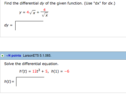 Solved Find the differential dy of the given function. | Chegg.com