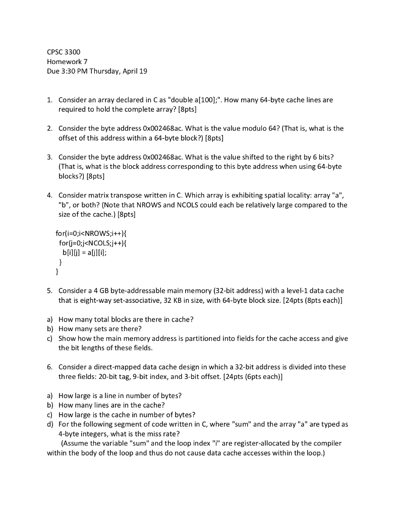 Cpsc 3300 Homework 7 Due 3 30 Pm Thursday April 19