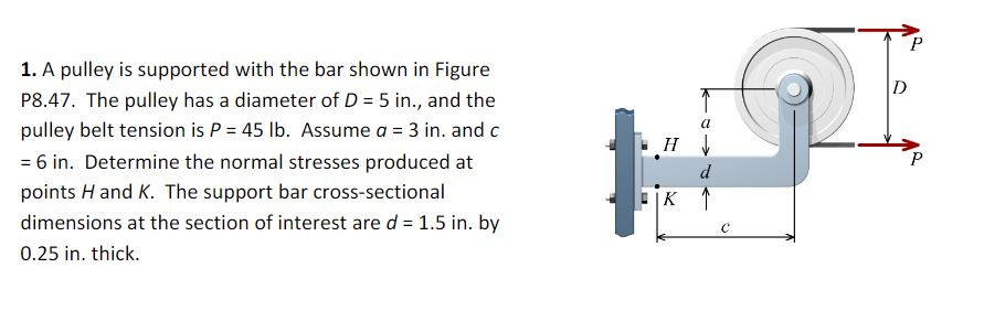 Solved 1. A pulley is supported with the bar shown in Figure | Chegg.com