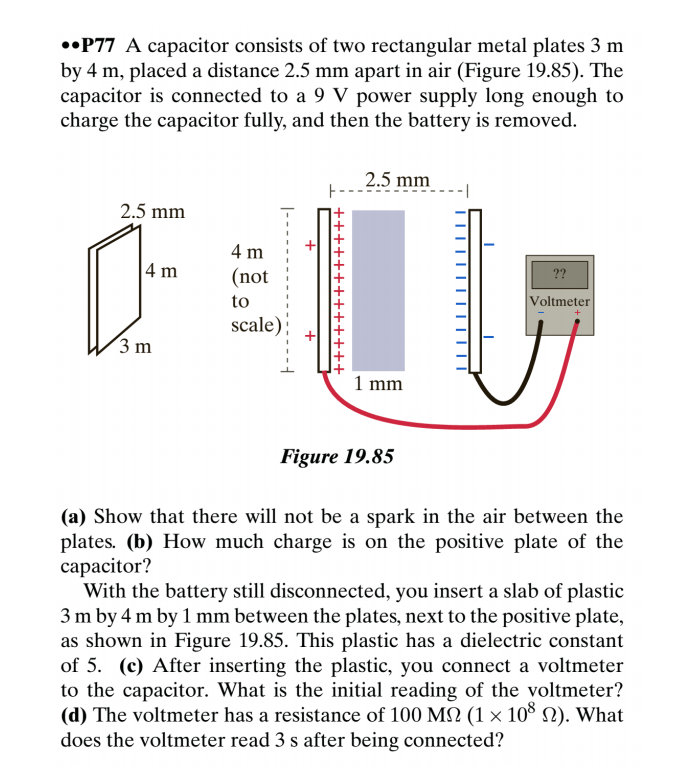 Solved P77 A capacitor consists of two rectangular metal | Chegg.com