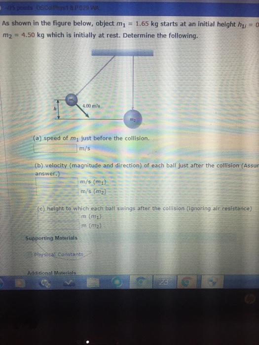 Solved As shown in the figure below, object m1=1.65 starts | Chegg.com