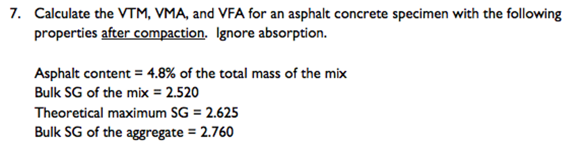 Solved Calculate the VTM, VMA, and VFA for an asphalt | Chegg.com