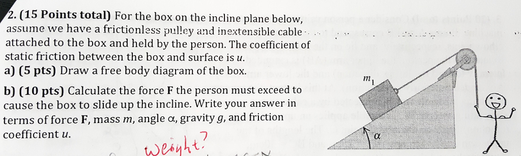 Solved 2. (15 Points total) For the box on the incline plane | Chegg.com