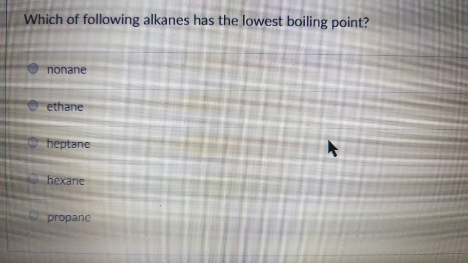 Solved Which of following alkanes has the lowest boiling | Chegg.com