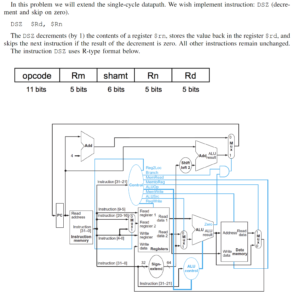 In this problem we will extend the single-cycle | Chegg.com